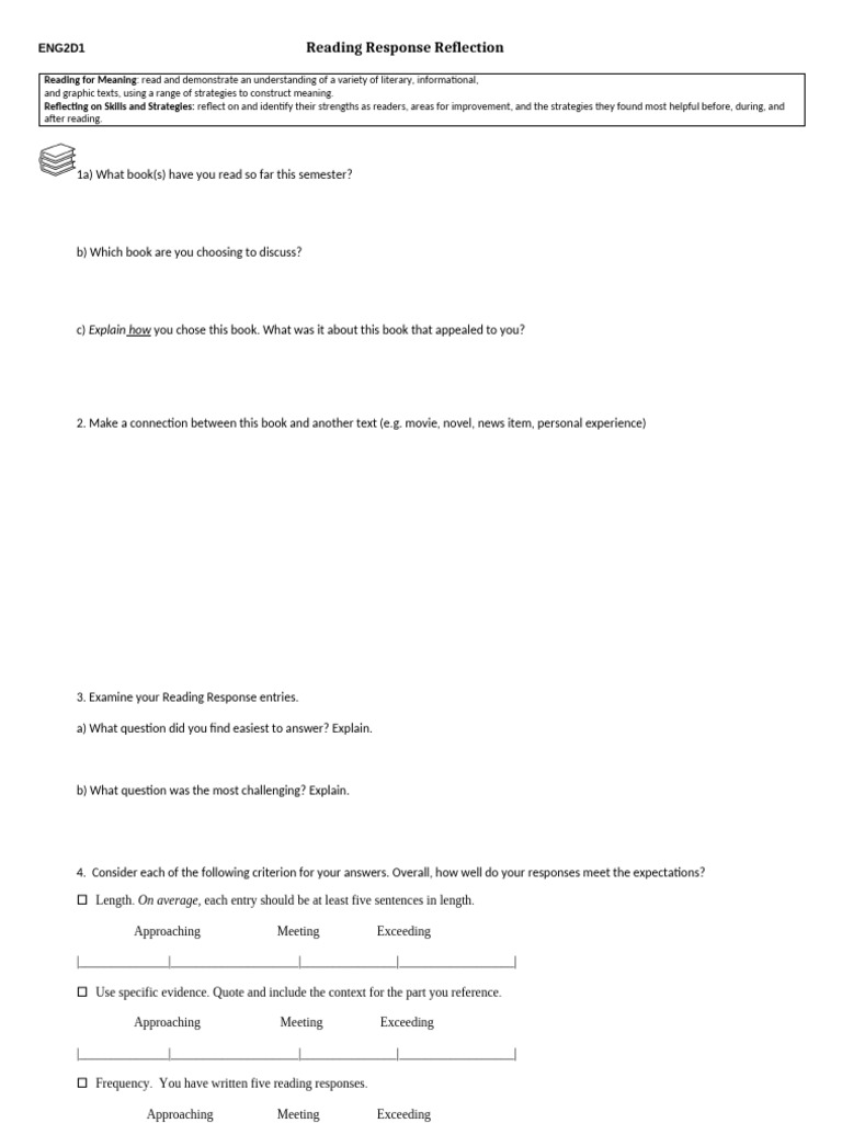 Reading Response Reflection Guide | PDF | Experience | Human Communication