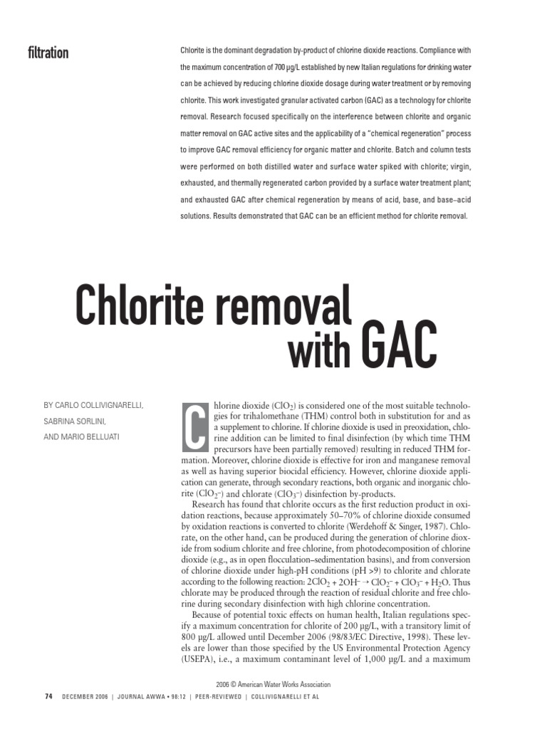 Chlorite Removal: Filtration | PDF | Chlorine | Chemical Substances