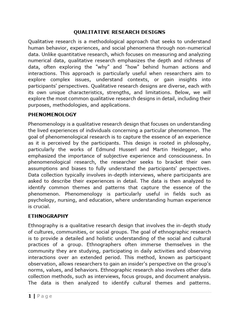 Xqualitative Research Designs | PDF | Qualitative Research | Phenomenology (Philosophy)