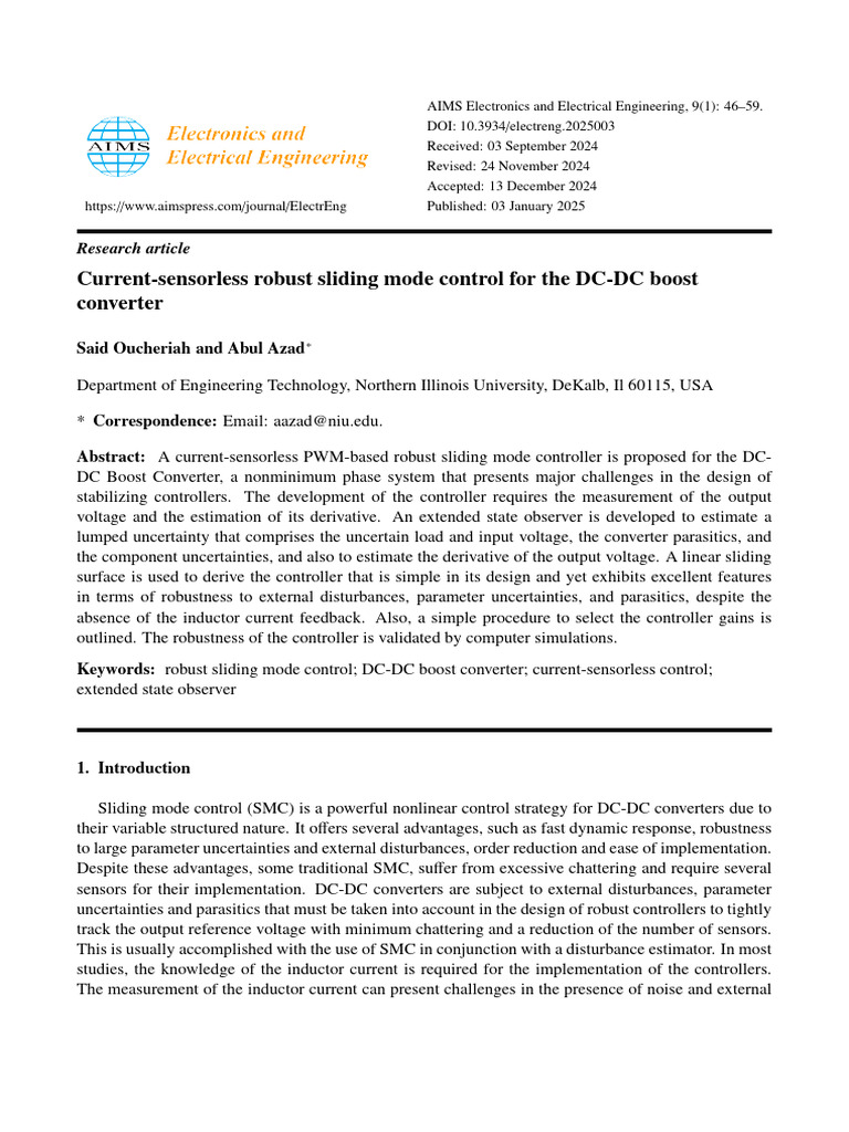 Current-Sensorless Robust Sliding Mode Control For | PDF | Control Theory | Inductor