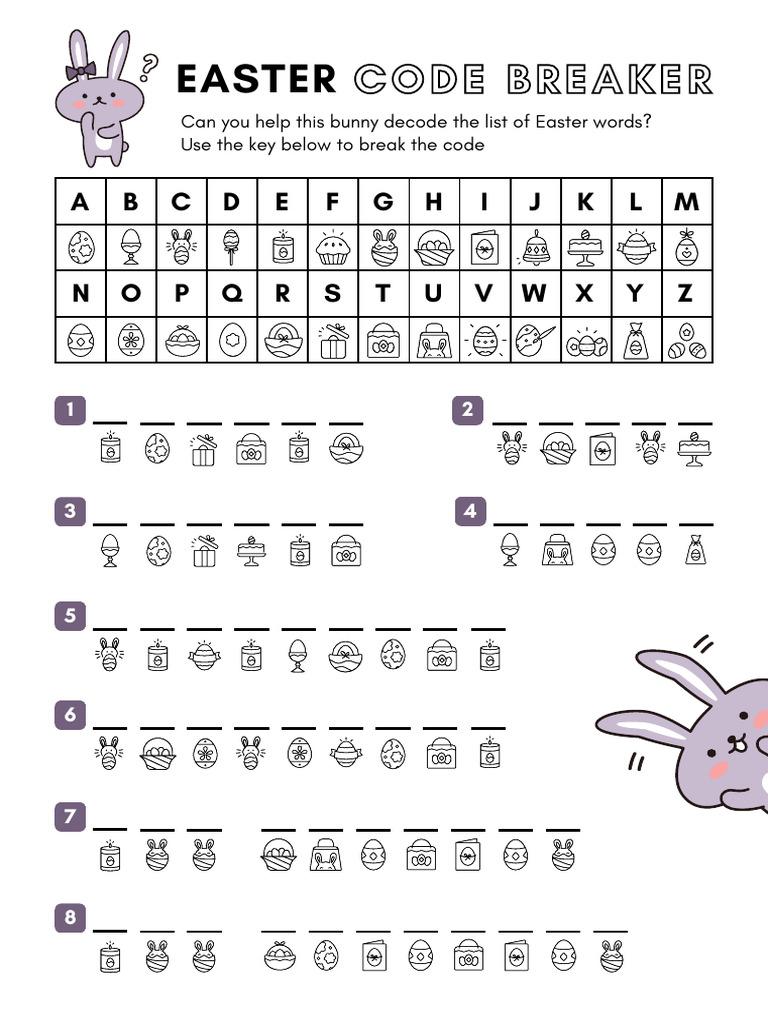 Easter Code Breaker Activity Worksheet in Colorful Simple Style | PDF