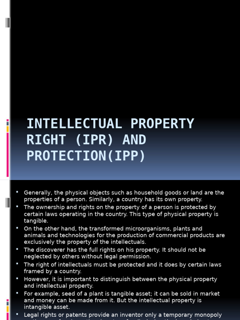 Intellectual Property Right IPR and ProtectionIPP | PDF | Patent ...