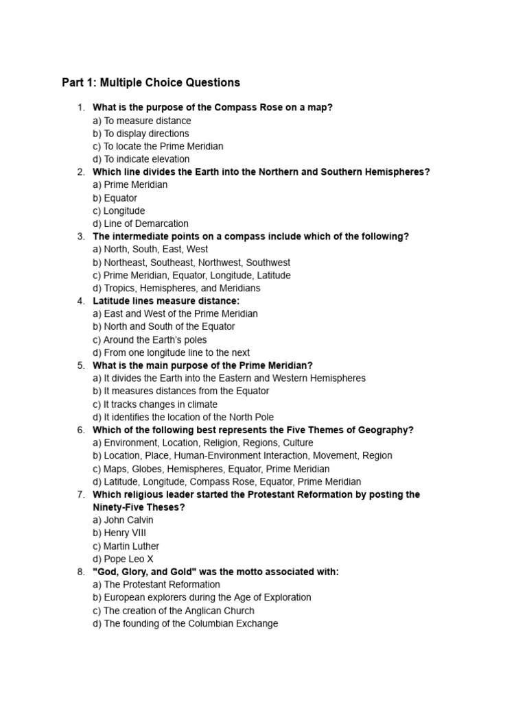 Social Studies Practice test Module 1-2 | PDF | Equator | Longitude