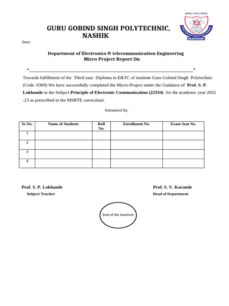 PEC Microproject Report Format Gsps | PDF | Educational Stages