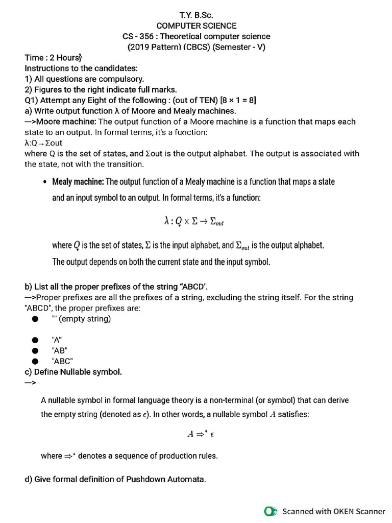 Theoretical Computer Science Previous Year Question Paper | PDF