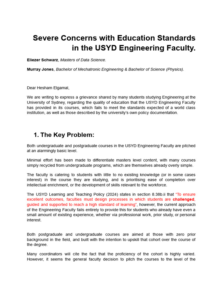 USYD Engineering Faculty Education Concerns | PDF | Plagiarism | Lecture