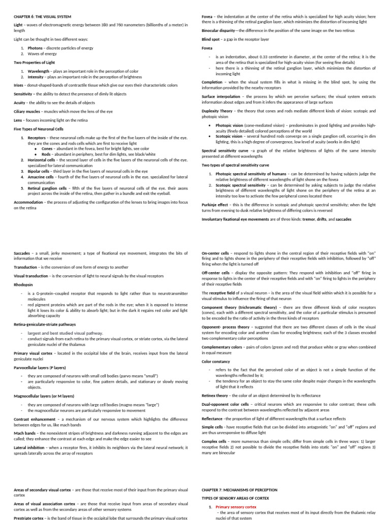Biopsych Finals Reviewer | PDF | Auditory System | Retina