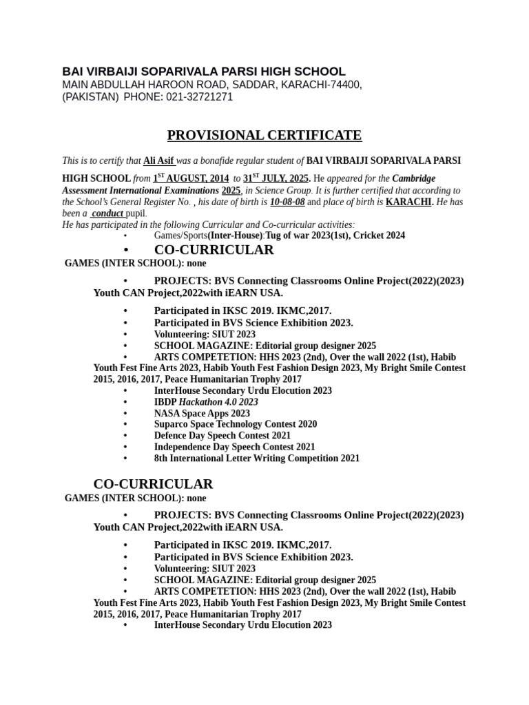 Alis Sample Provisional For 2024 2025 11D | PDF