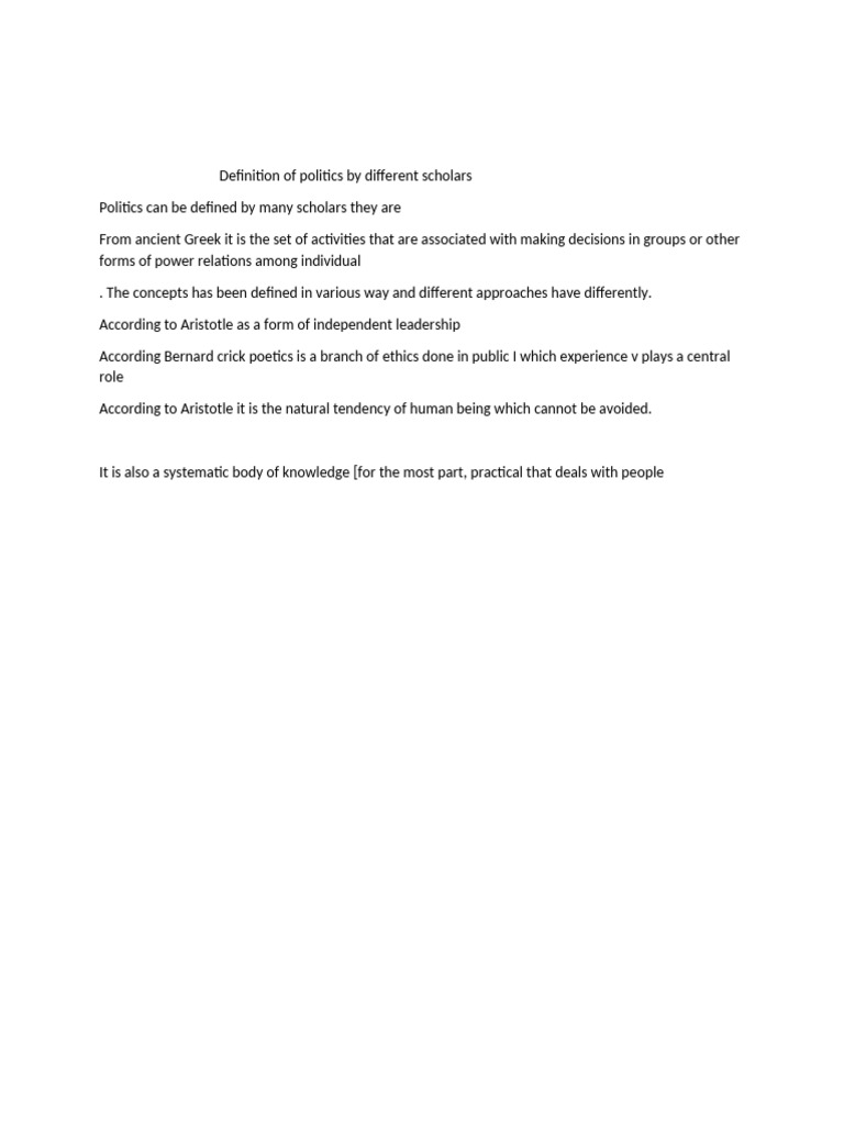 Definitions of Politics by Scholars | PDF