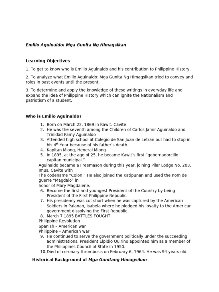 Emilio Aguinaldo - Docx Group 3 | PDF | Philippines | Philippines–Spain Relations