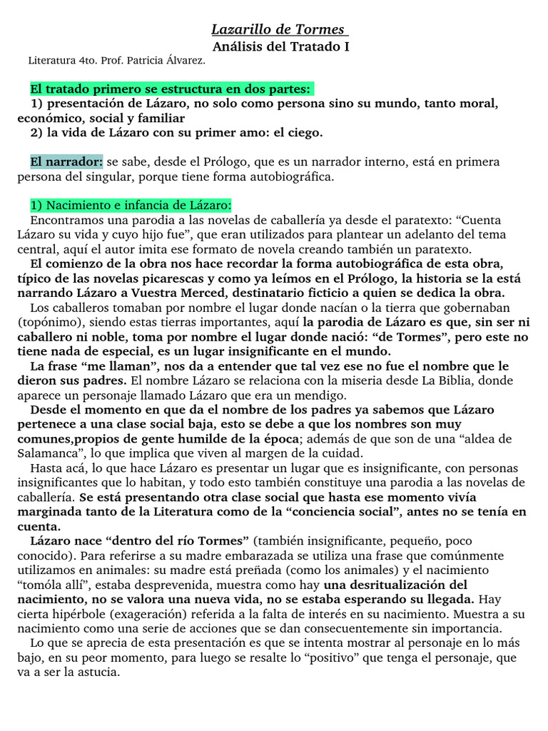 Lazarillo de Tormes: Análisis Del Tratado I | PDF | Novelas | Justicia