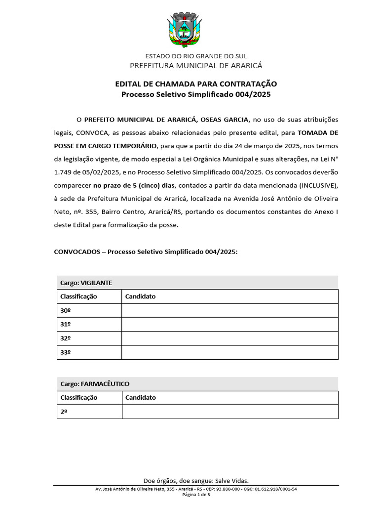 Edital PSS 04 2025 - Cargos Gerais - Chamada 2 | PDF | Brasil