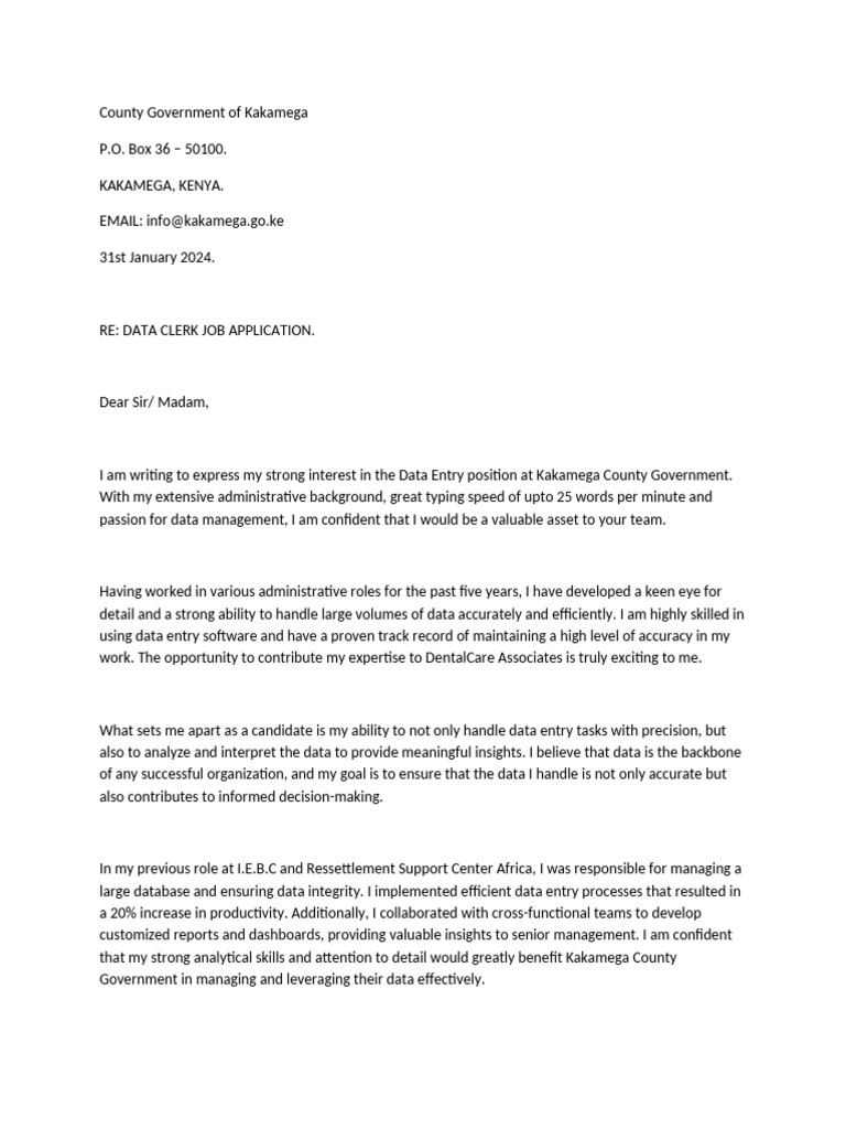 Data Clerk Application Letter | PDF | Data | Business