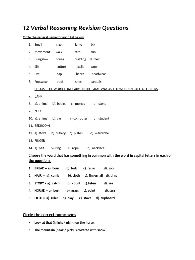 Verbal Reasoning Revision Questions | PDF | Bow And Arrow