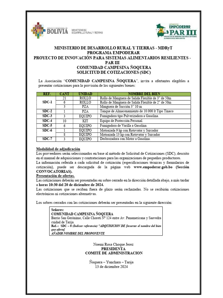 67605511aff94 - (SDC) ADQUISICION BINES HITO 2 OPR ÑOQUERA PAR III UOD TARIJA | PDF | Factura