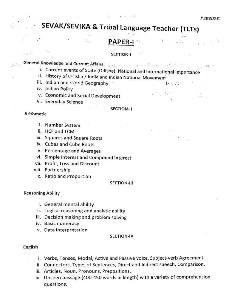 SSD SYLLABUS SEVAK SEVIKA | PDF