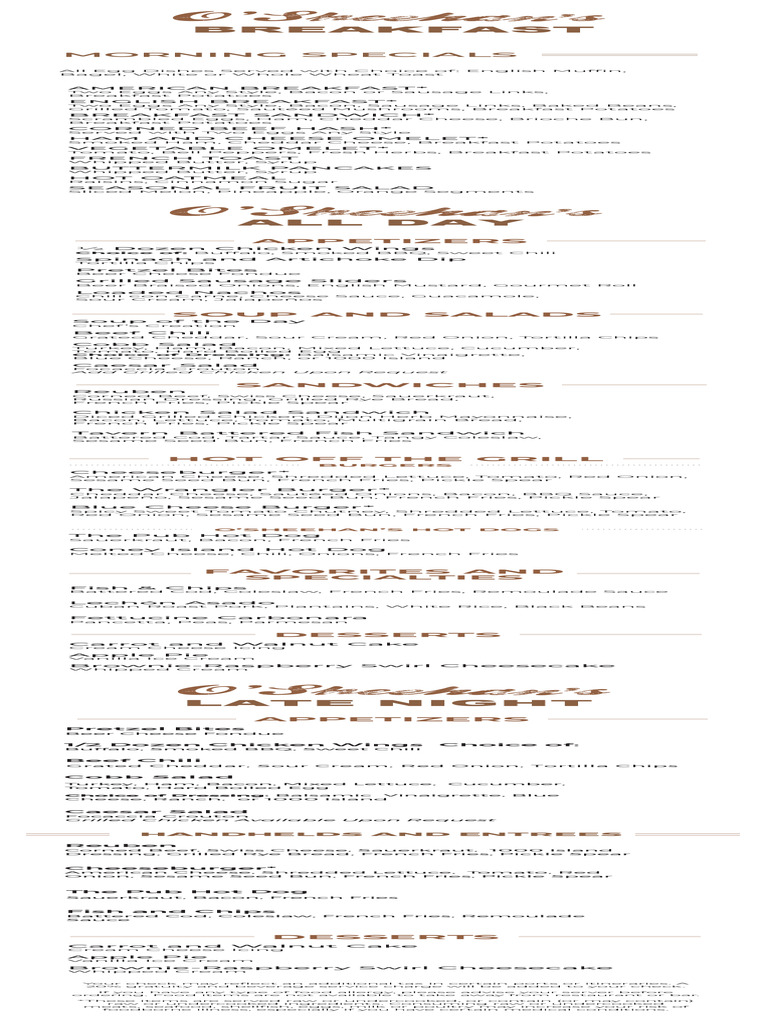 Fleet O Sheehan - Mobile Menu - 010225 | PDF | Salad | Coleslaw