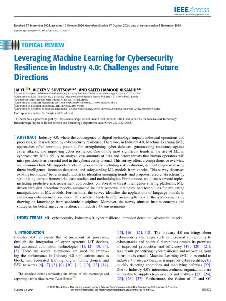 Leveraging Machine Learning For Cybersecurity Resilience in Industry 4. ...