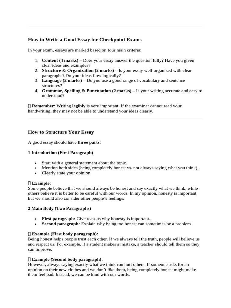 How To Write A Good Essay For Checkpoint Exams | PDF