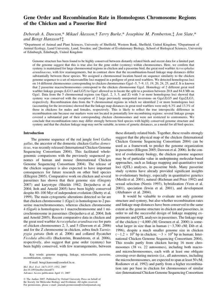 Mol Biol Evol-2007-Dawson-1537-52 | PDF | Genetic Linkage | Genetic Recombination