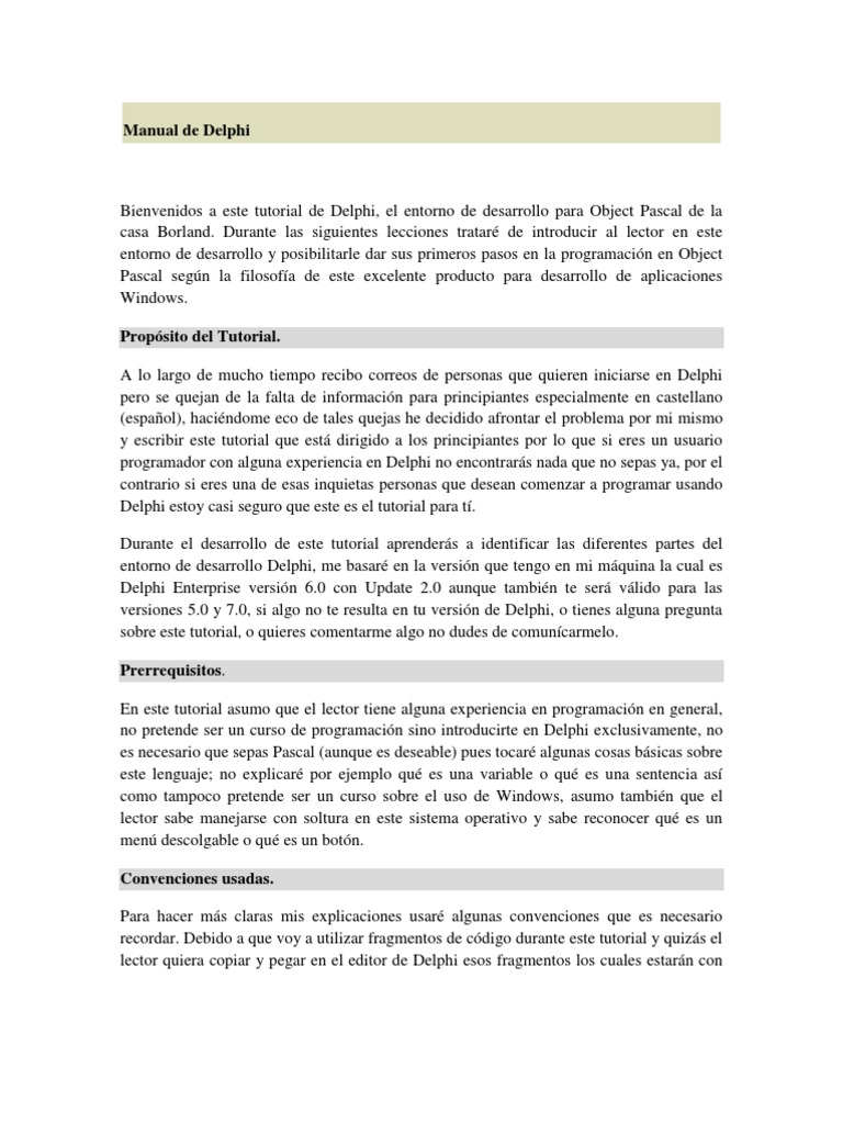 Manual de Delphi | PDF | Entorno de desarrollo integrado | Programa de computadora