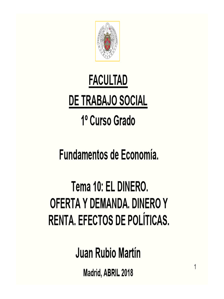 Tema 10 - Fundamentos Economia FTS Grado Macro Tema 10dinero - Abril2018 | PDF | Dinero | La ...