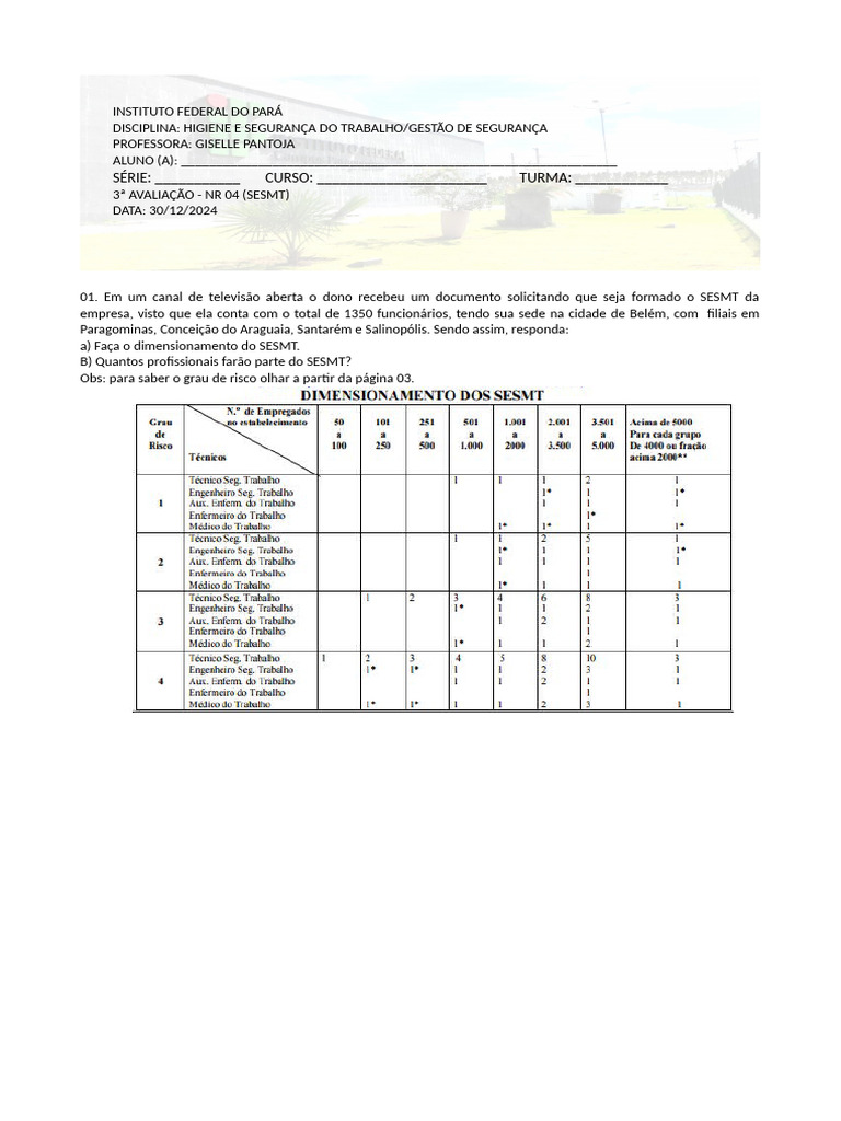 NR 04 - Atividade 2024 - Sesmt | PDF