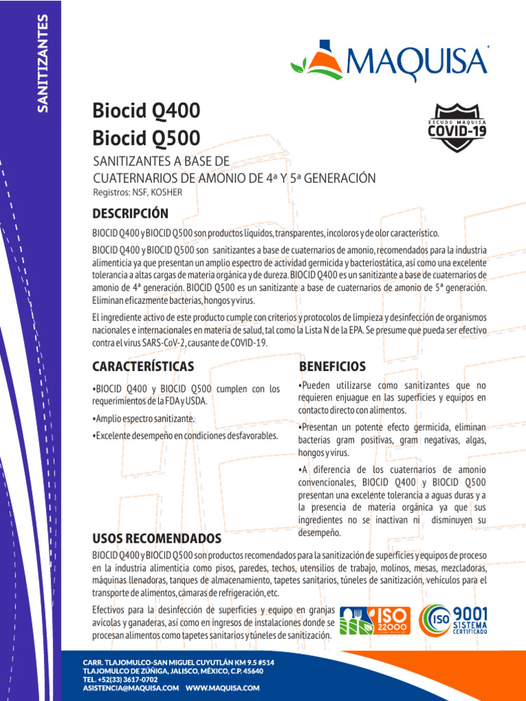 Biocid Q400, Q500 | PDF | Alimentos | Agua
