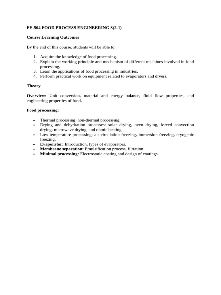 Fe-504 Food Process Engineering 3 (2-1) | PDF | Food Preservation | Water