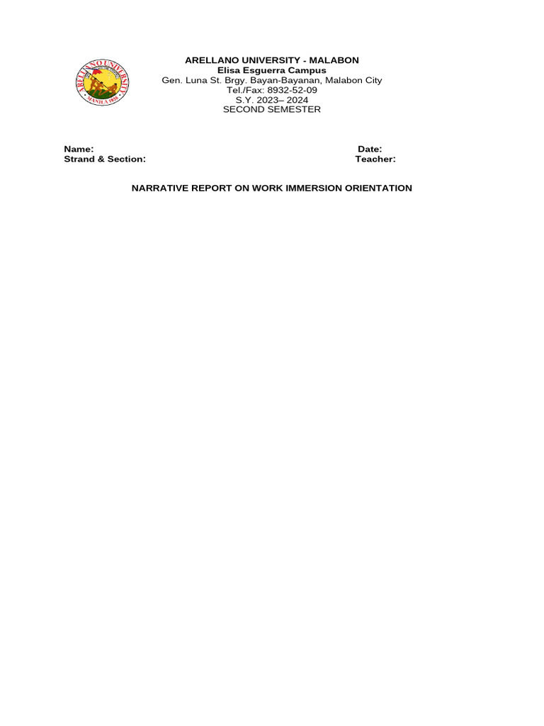 Wi Narrative Report Format | PDF