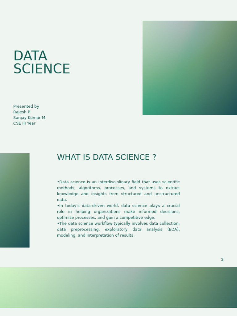 Green Gradient Monotone Minimalist Presentation Template | PDF | Data Science | Data