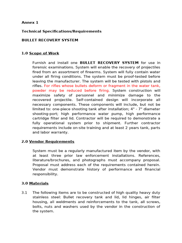 Bullet Recovery System Specifications | PDF | Welding | Construction