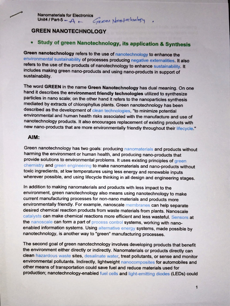 Unit 4 Part 5 (A) Green Nanotechnology | PDF | Nanotechnology ...