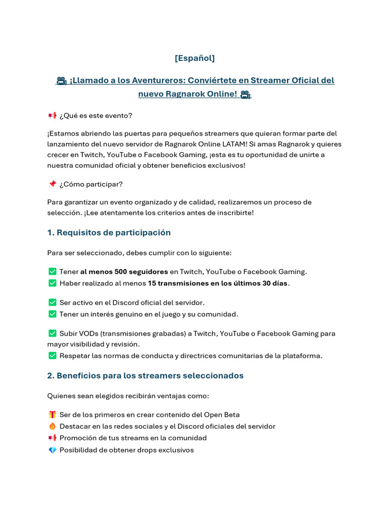 Reglas - Evento para Pequeños Streamers | PDF | Youtube | Multimedia