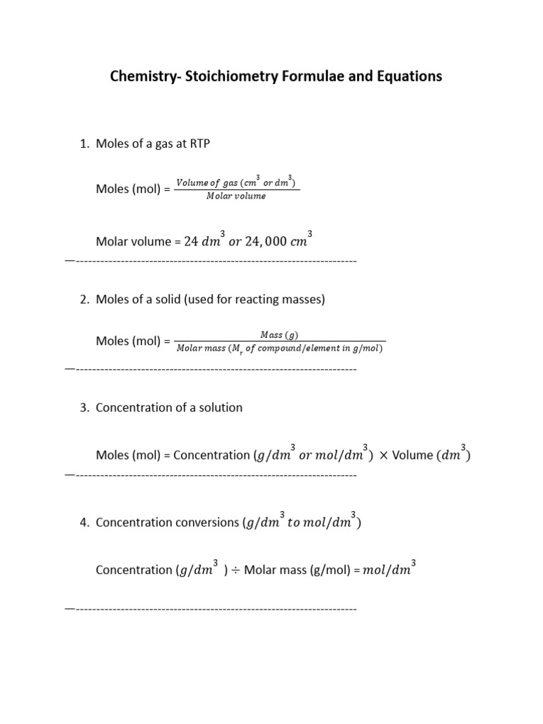Chemistry Formulas Sheet (Complete) | PDF | Mole (Unit) | Physical ...