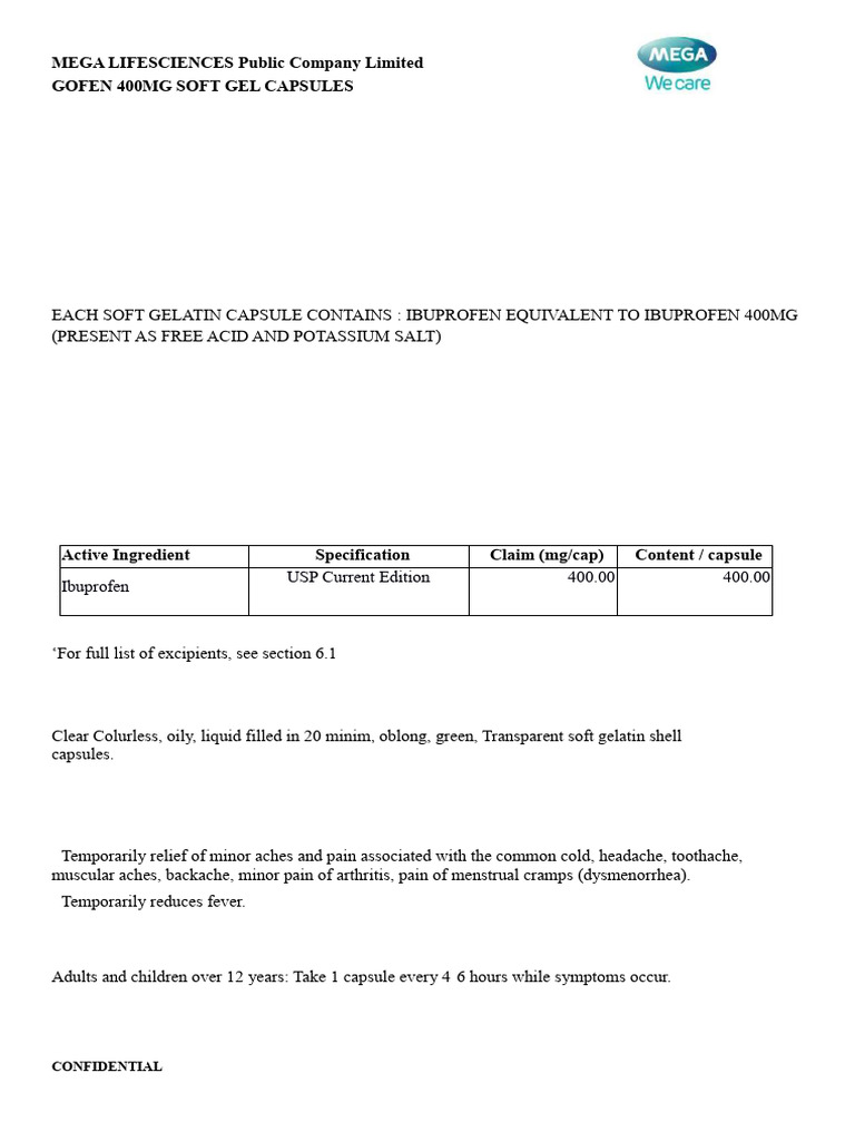 GOFEN 400MG Soft Gel Capsules Overview | PDF | Aspirin | Nonsteroidal ...