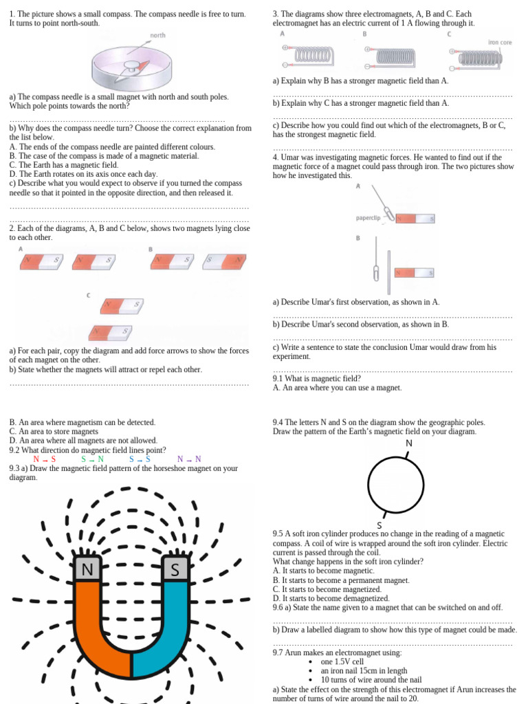 8 New CB - Unit 9 - Magnet - Check Your Progress | PDF | Magnet | Compass