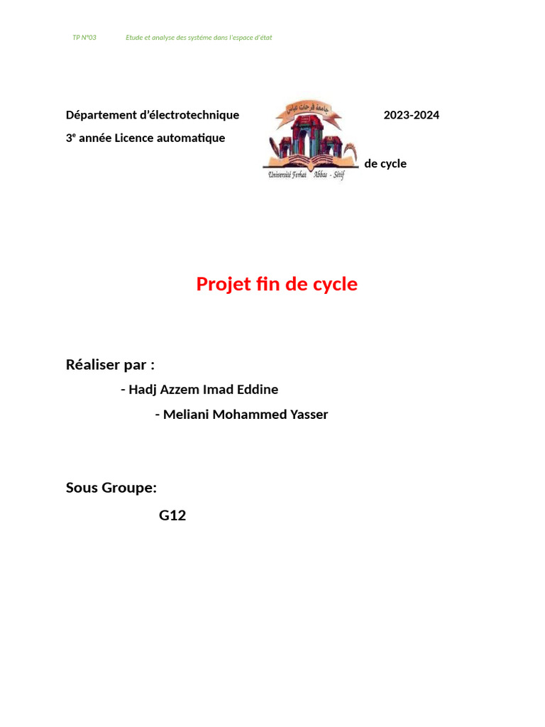 Projet fin de cycle en électrotechnique | PDF