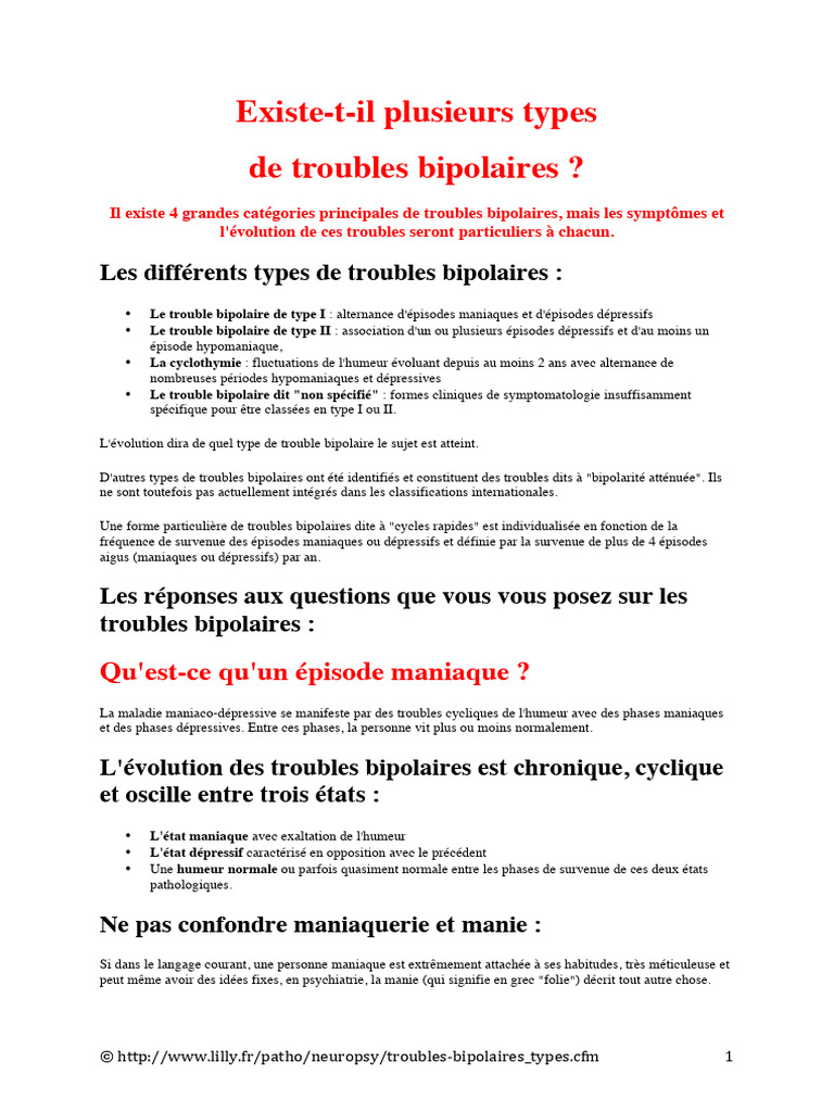 Types de troubles bipolaires expliqués | PDF | Trouble bipolaire | Manie