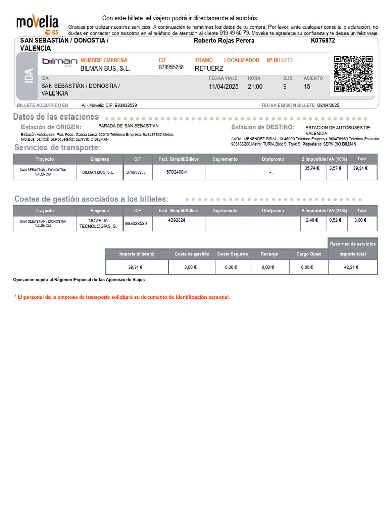 Billetes de Autobús Movelia y Bilman | PDF | Autobús | Servicios públicos