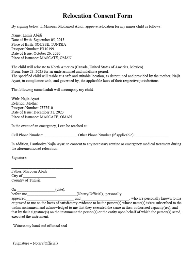International Relocation Consent - Father of Lamis - 250325 - 175034 | PDF
