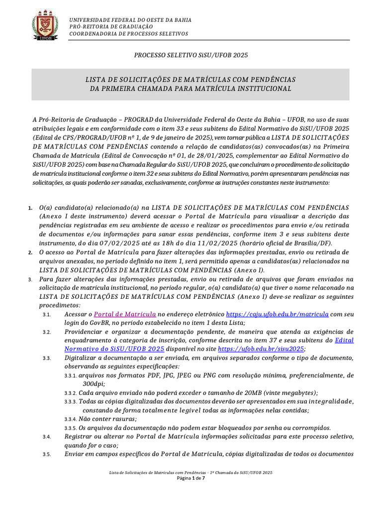 SiSU2025 Chamada01 LISTA DE SOLICITACOES COM PENDENCIAS | PDF ...