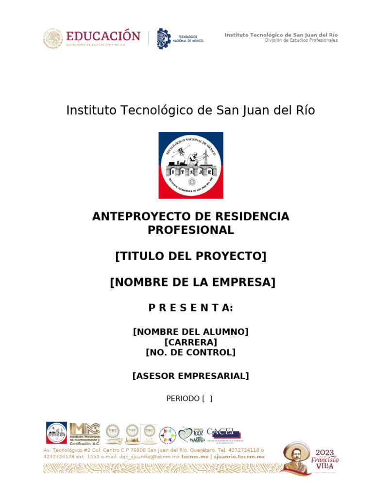 Estructura de Anteproyecto de Residencias Profesionales 2023 | PDF