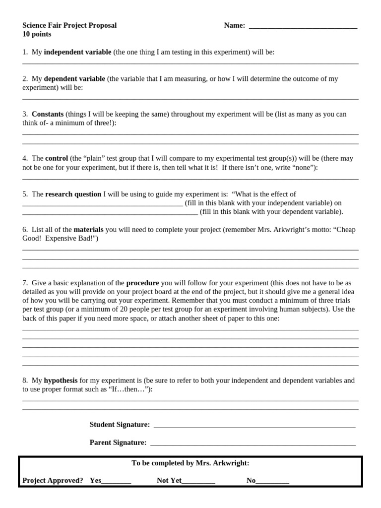 Science Fair Project Proposal Template | PDF | Experiment | Scientific ...