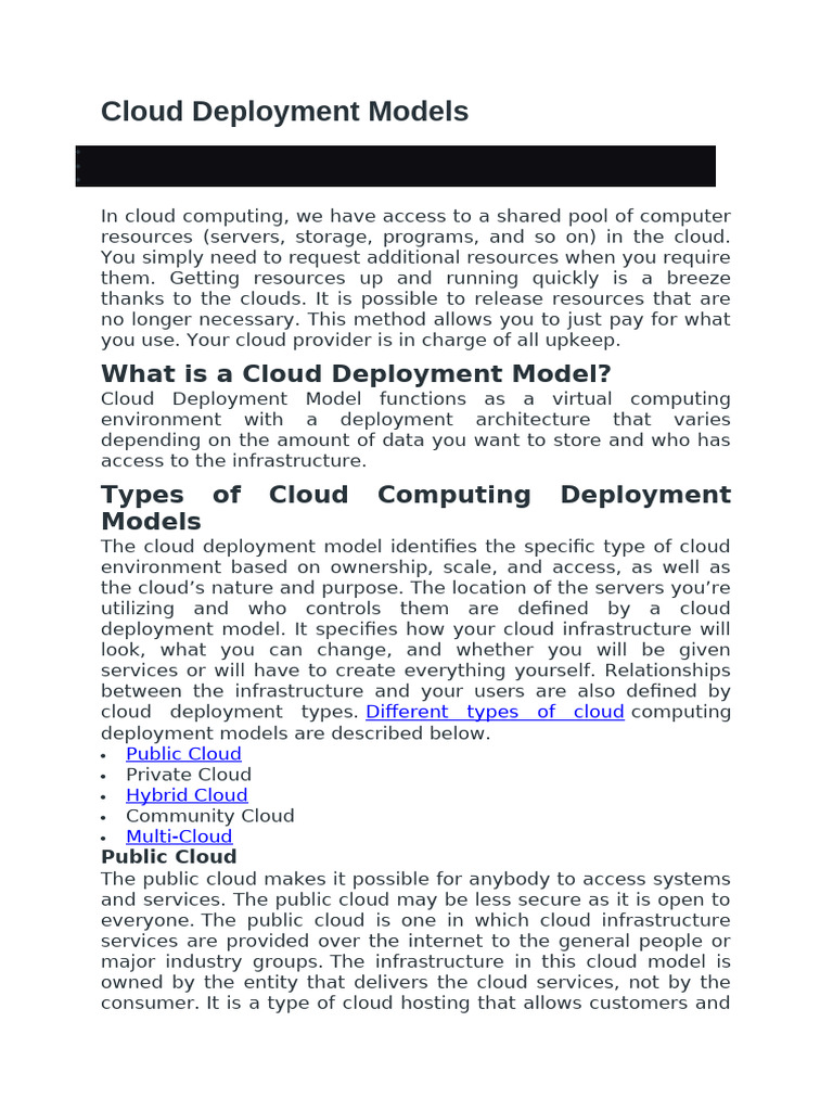 Types of Cloud Deployment Models | PDF | Cloud Computing | Software As ...