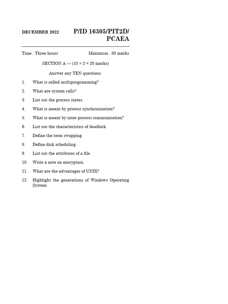 Operating System Exam Questions Guide | PDF