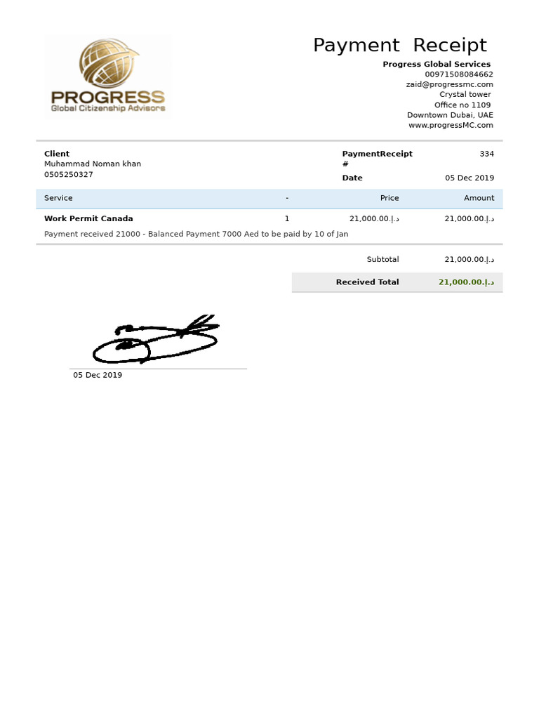Payment Receipt for Work Permit Canada | PDF