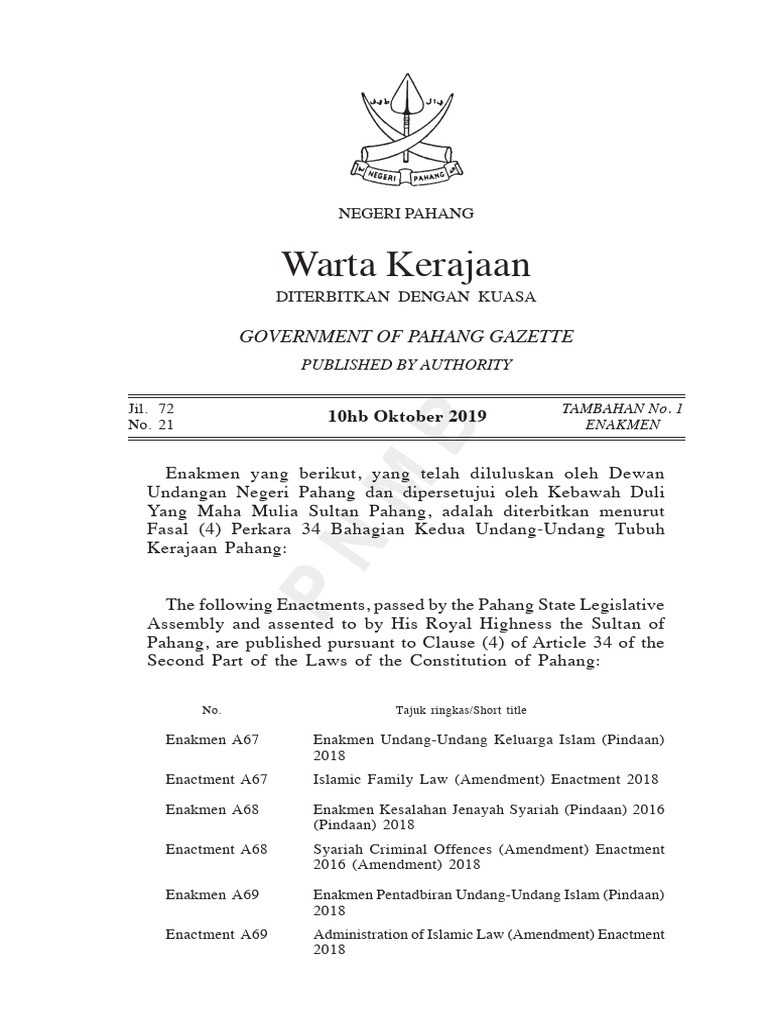 2019 Enakmen A67 A71 | PDF