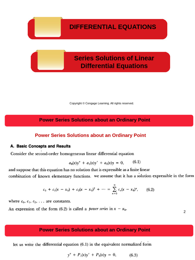 Math207 - Chapter 6.1 Series Solutions of Linear de About An Ordinary ...