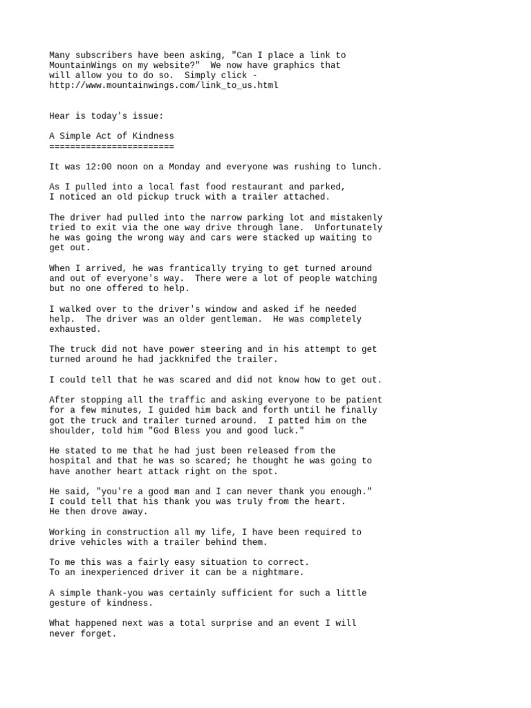 A Simple Act of Kindness Story | PDF